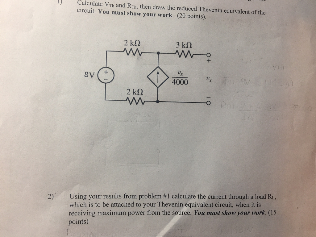 Solved l) Calculate VTh and RTh, then draw the reduced | Chegg.com