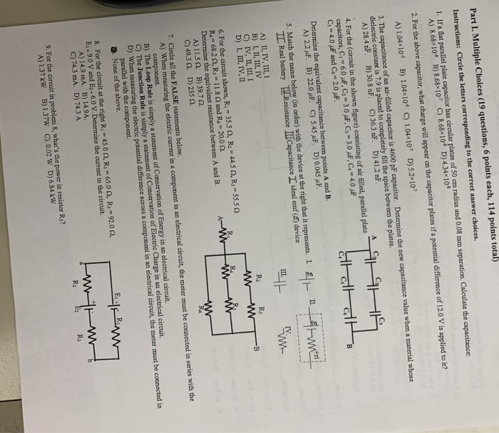Solved Part I. Multiple Choices (19 questions, 6 points | Chegg.com