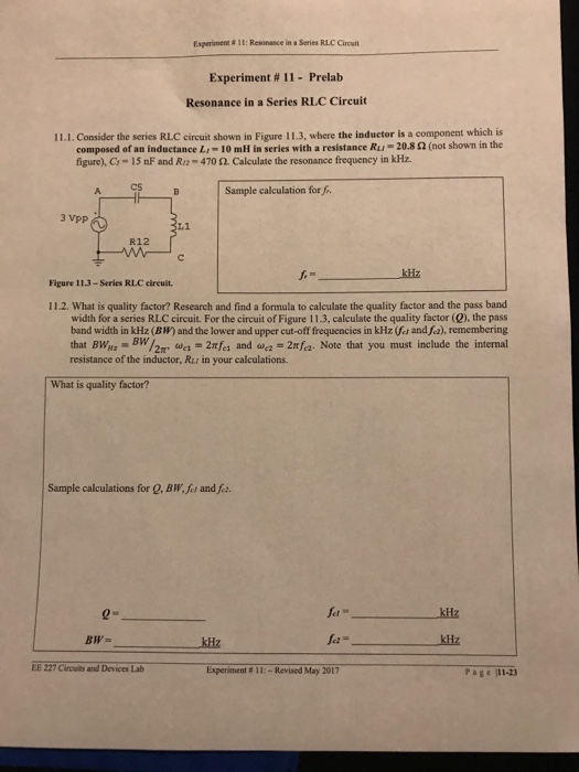 Solved Experiment all: Resonance in a Series RLC Circuit | Chegg.com