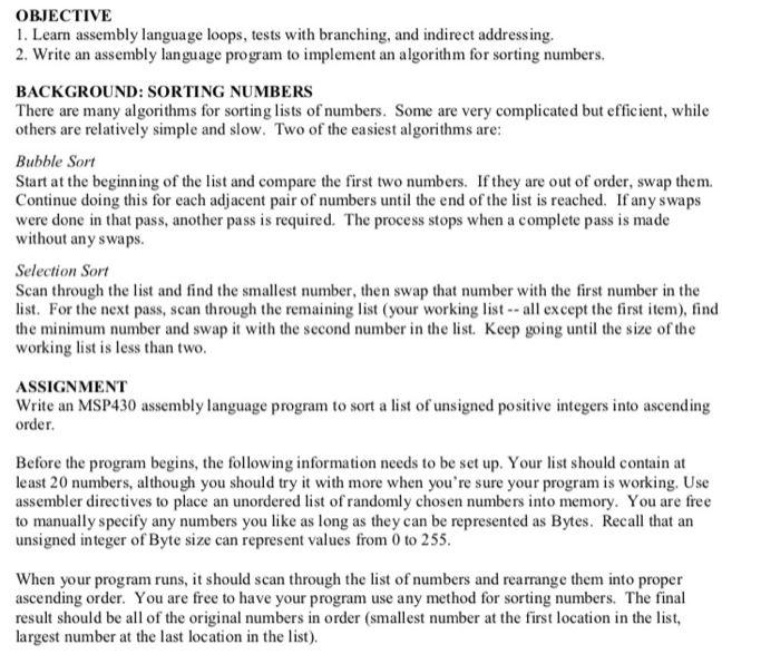 OBJECTIVE 1. Learn assembly language loops, tests | Chegg.com