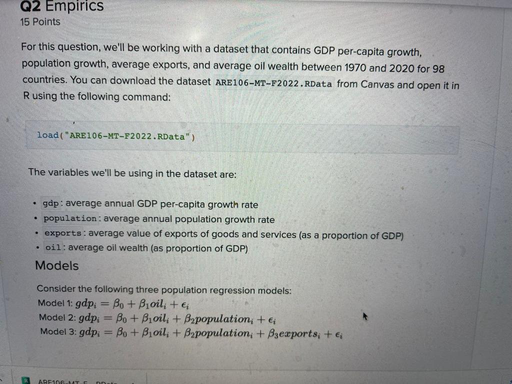 Solved For this question, we'll be working with a dataset | Chegg.com