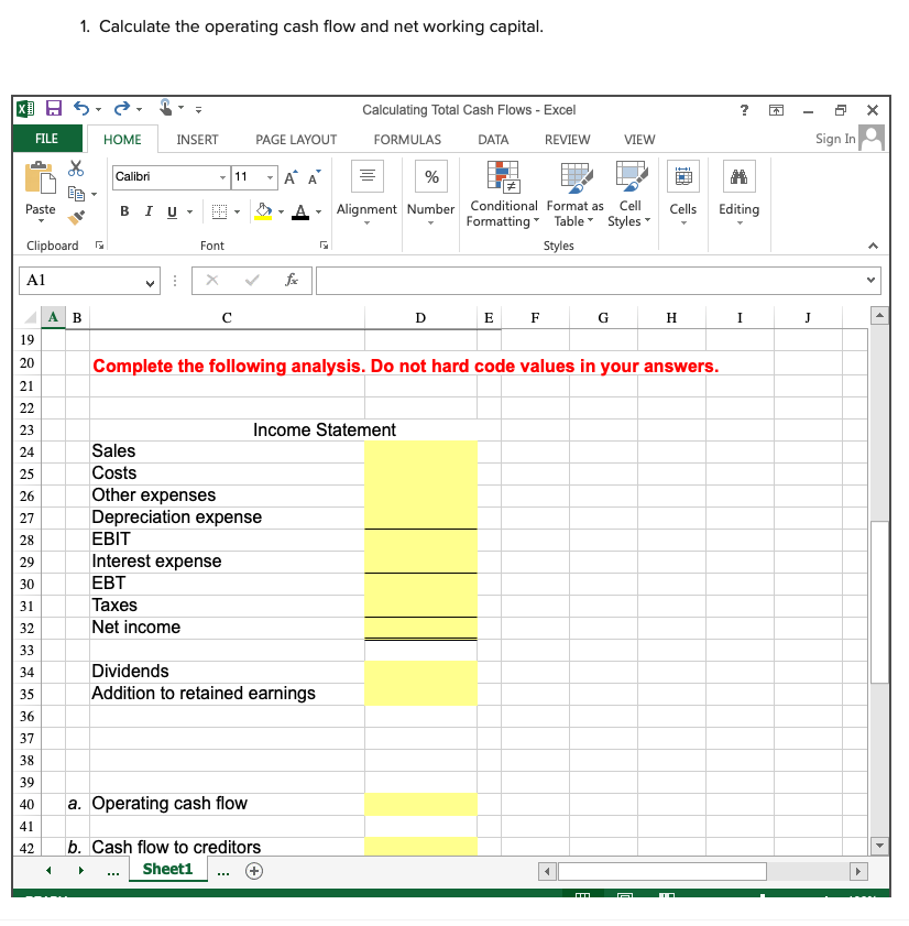 Solved 1 Calculate The Operating Cash Flow And Networking