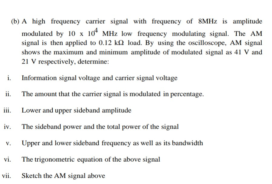 Solved (b) A high frequency carrier signal with frequency of | Chegg.com