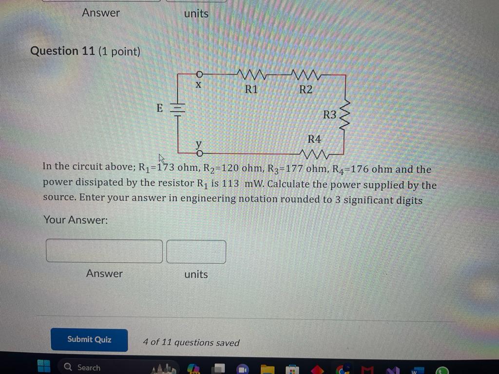 Solved Question 11 (1 point) In the circuit above; | Chegg.com