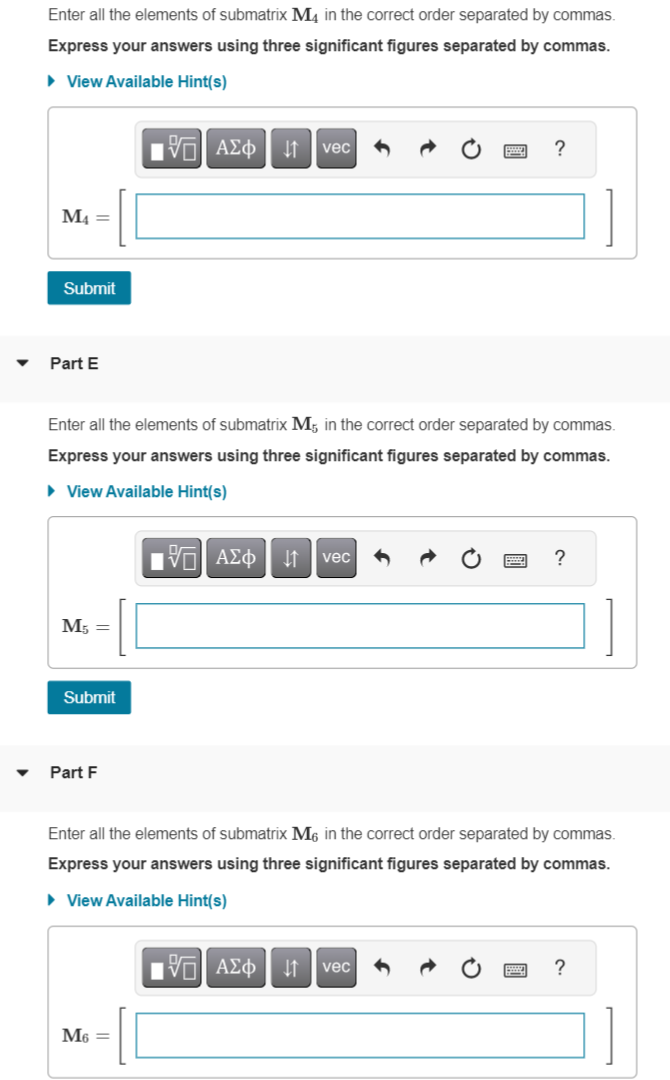 Solved Enter all the elements of submatrix M1 in the correct | Chegg.com