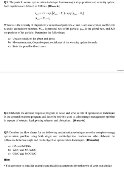 Q3: The particle swarm optimization technique has two | Chegg.com
