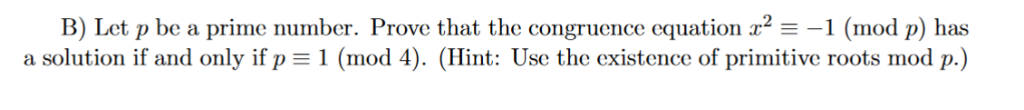 Solved B) Let p be a prime number. Prove that the congruence | Chegg.com