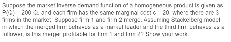 Solved Suppose the market inverse demand function of a | Chegg.com