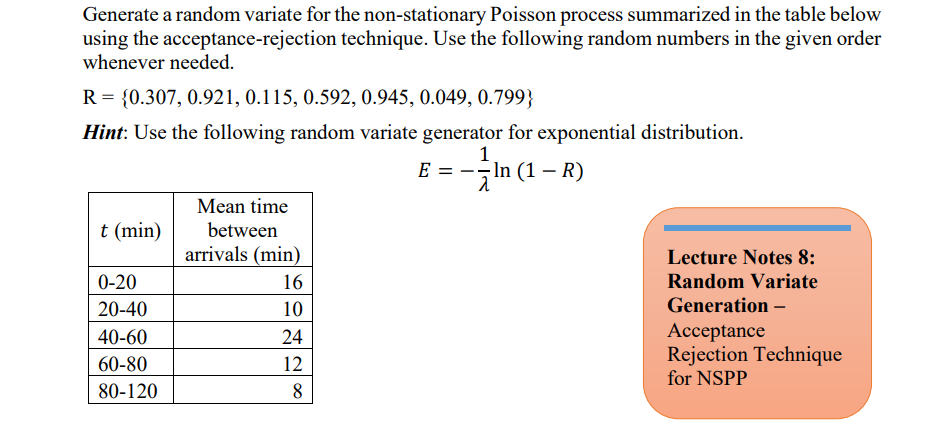 Solved Generate a random variate for the non-stationary | Chegg.com
