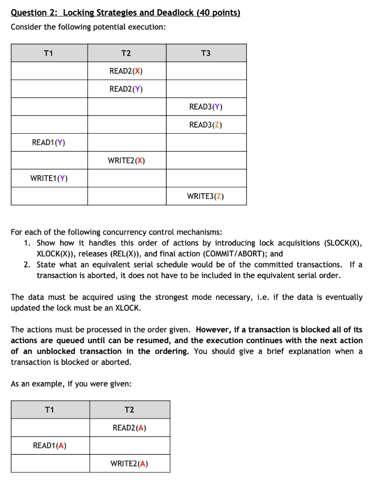 Question 2: Locking Strategies and Deadlock (40 | Chegg.com