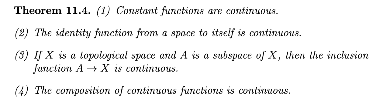 Solved Theorem 11.4. (1) Constant functions are continuous. | Chegg.com