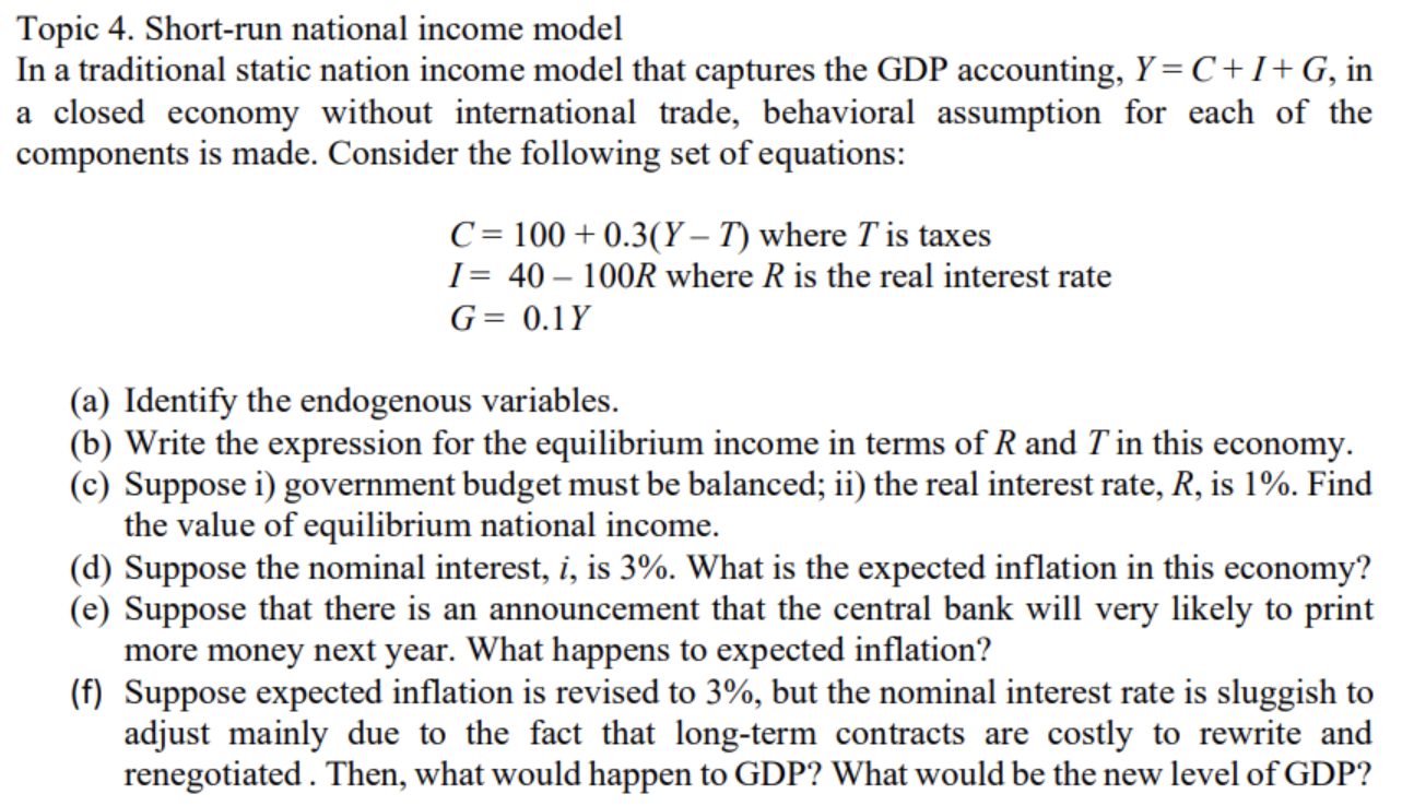 Topic 4. Short-run national income model In a | Chegg.com