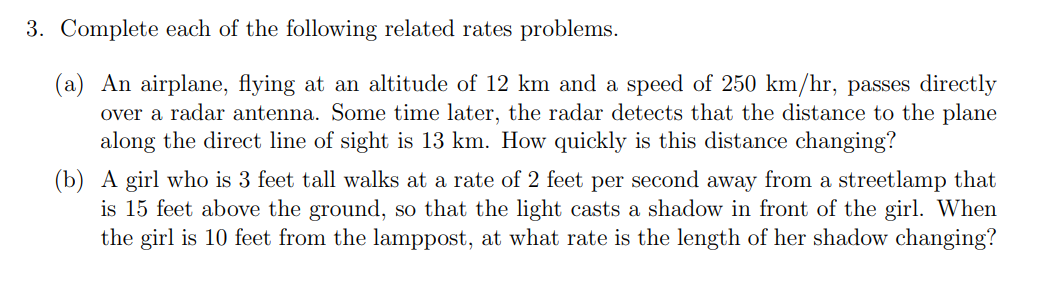 Solved 3. Complete each of the following related rates | Chegg.com