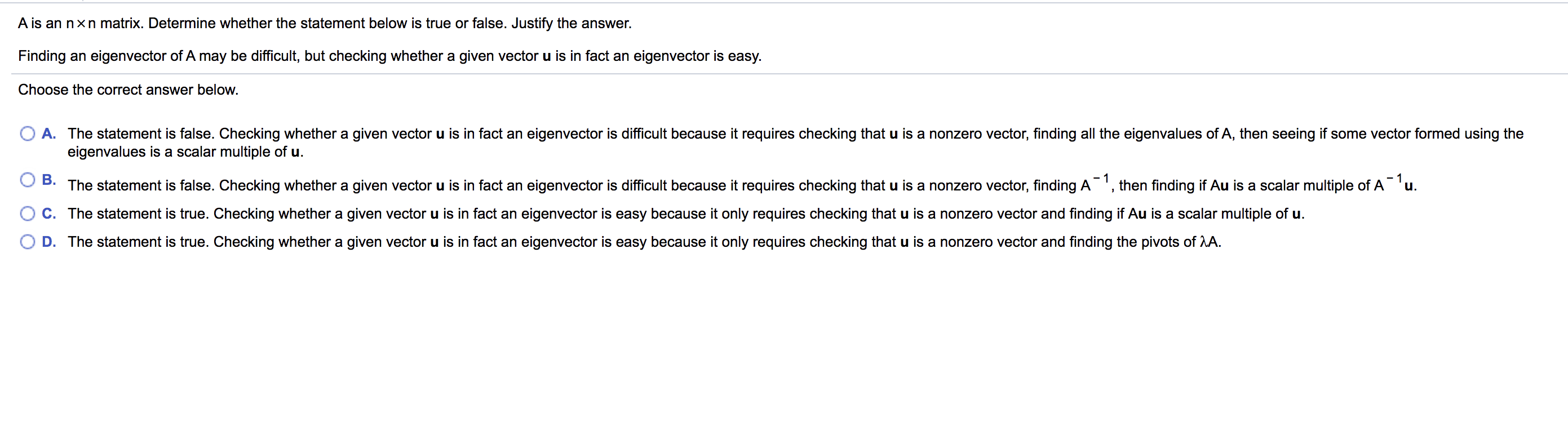 Solved A is an nxn matrix. Determine whether the statement | Chegg.com