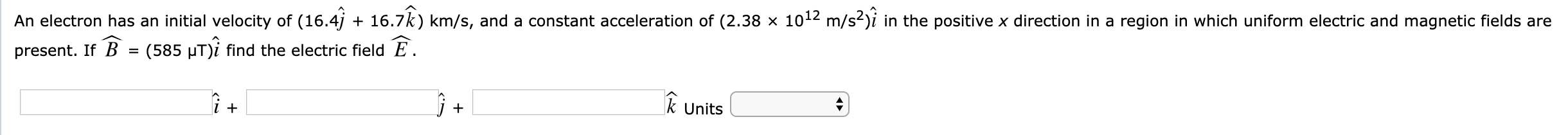 Solved An electron has an initial velocity of (16.4ĵ + | Chegg.com
