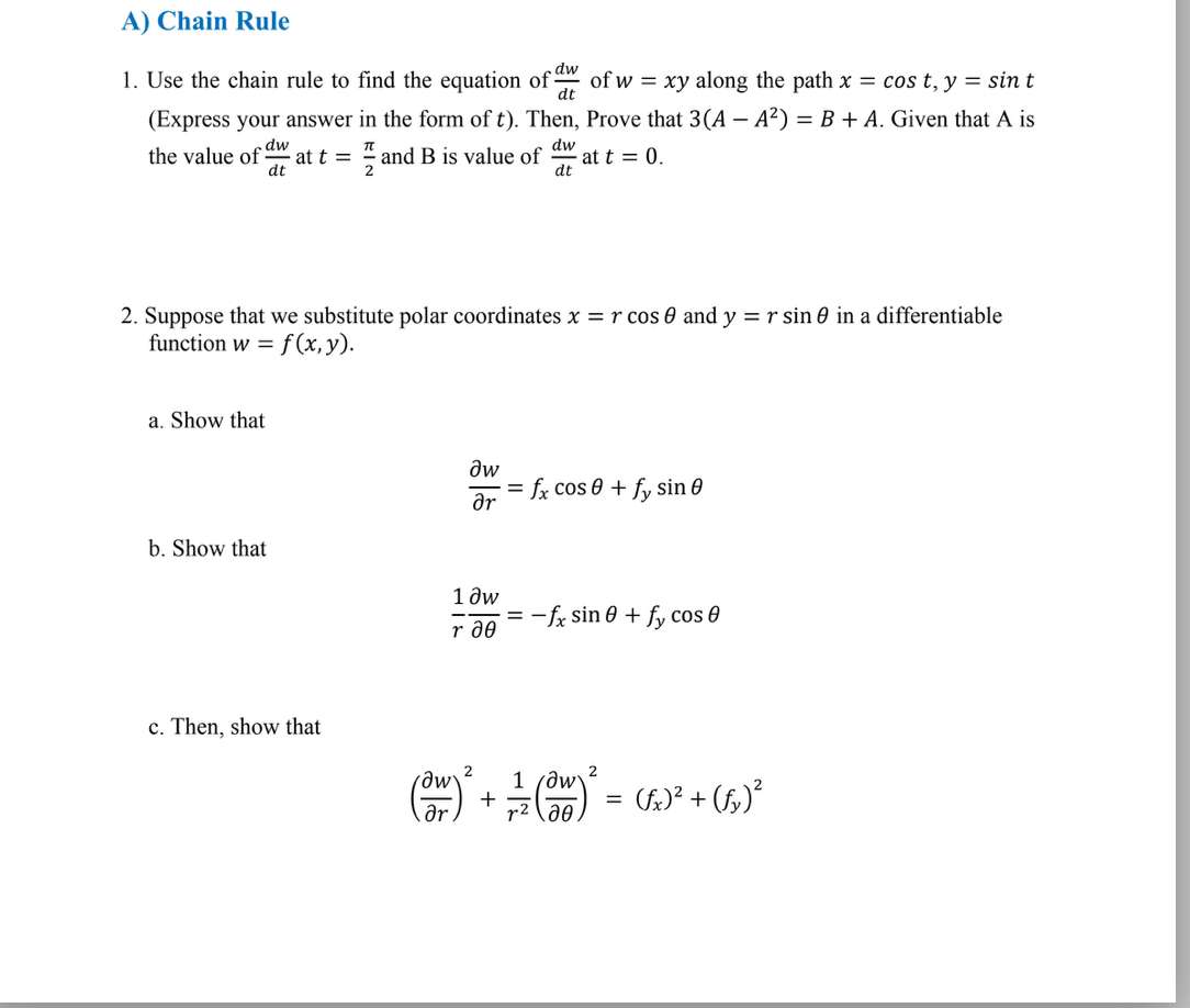 Solved A) ﻿Chain RuleUse the chain rule to find the equation | Chegg.com
