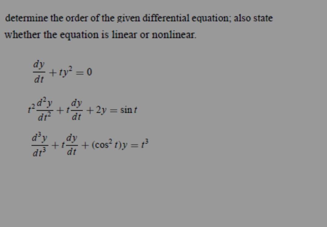 Solved determine the order of the given differential | Chegg.com