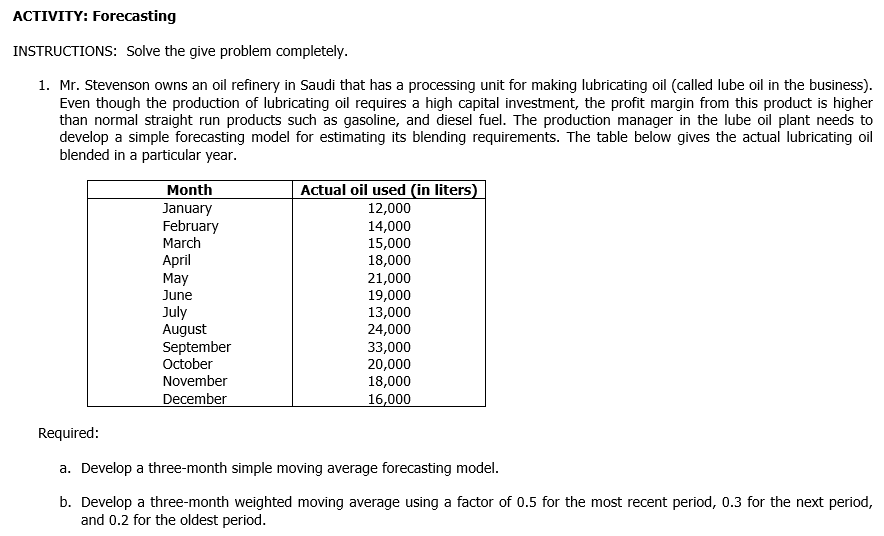 Solved ACTIVITY: Forecasting INSTRUCTIONS: Solve the give | Chegg.com