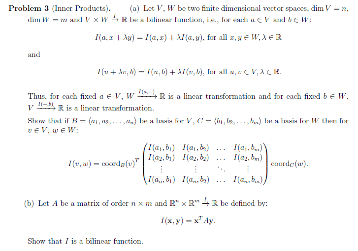 Problem 3 (Inner Products). (a) Let V, W be two | Chegg.com