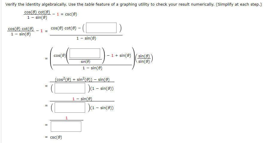 Solved Verify the identity algebraically. Use the table | Chegg.com