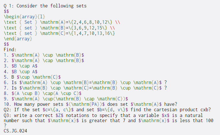 Solved Q1: Consider the following sets $$ \begin{array}{1} | Chegg.com