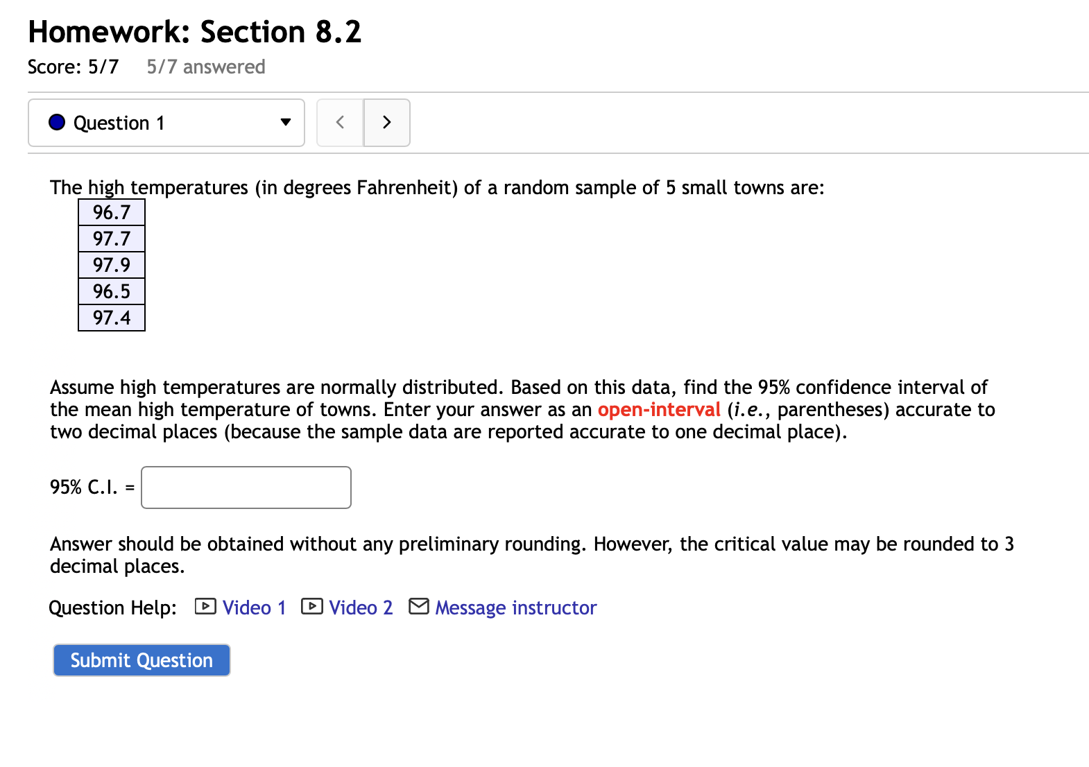 Solved Homework Section 8 2 Score 5 75 7 Answered The High