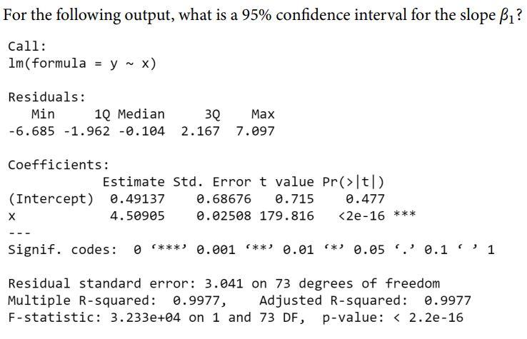 Solved For the following output, what is a 95% confidence | Chegg.com