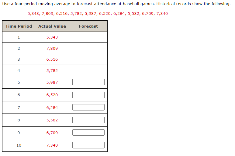Solved Use a four-period moving average to forecast | Chegg.com Solved Use a four-period moving average to forecast | Chegg.com