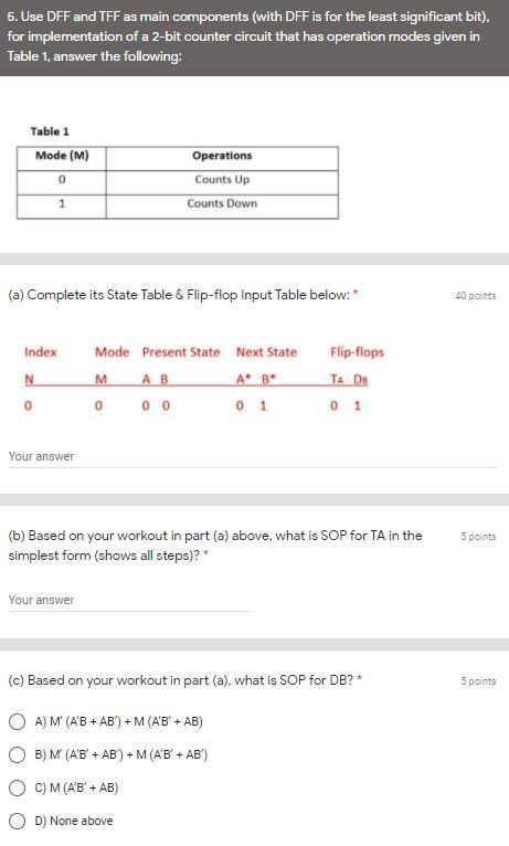 Solved 5. Use DFF and TFF as main components (with DFF is | Chegg.com