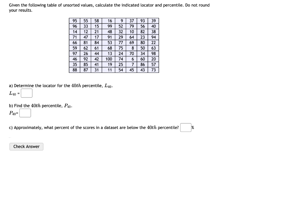 Solved Given the following table of unsorted values, | Chegg.com