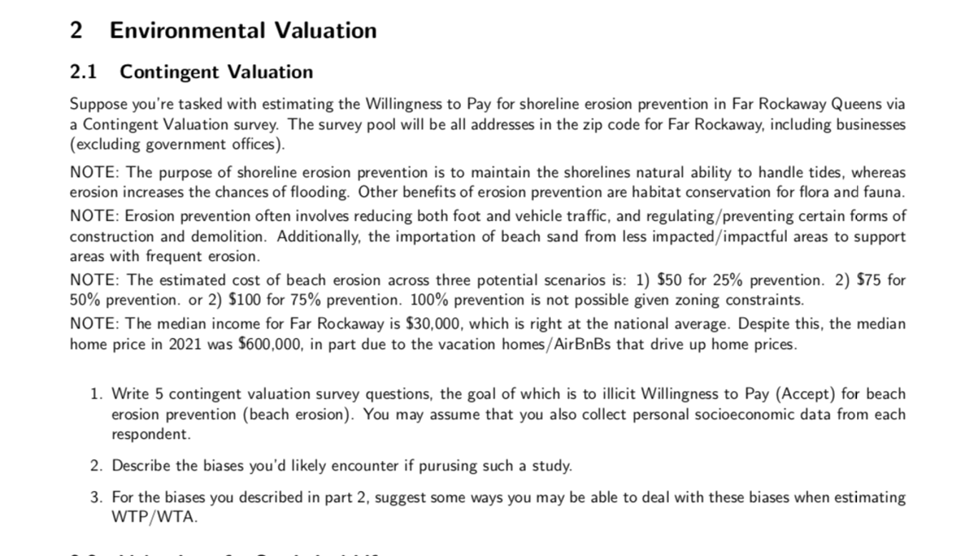 Solved 2.1 Contingent Valuation Suppose you're tasked with | Chegg.com