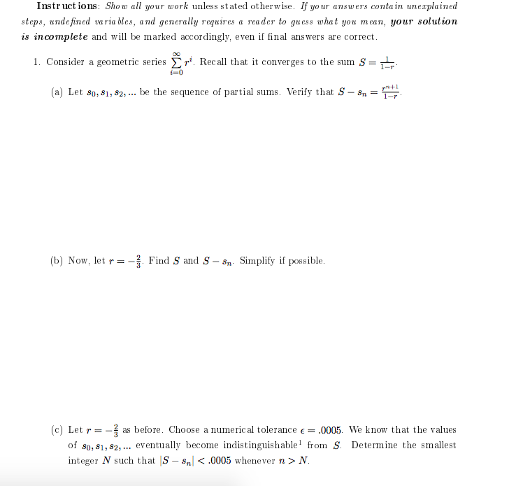 Solved Instr uct ions: Sho w all your work unless stated | Chegg.com