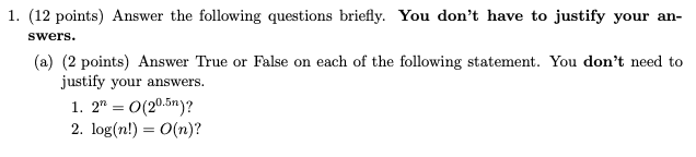 Solved 1. (12 points) Answer the following questions | Chegg.com Solved 1. (12 points) Answer the following questions | Chegg.com