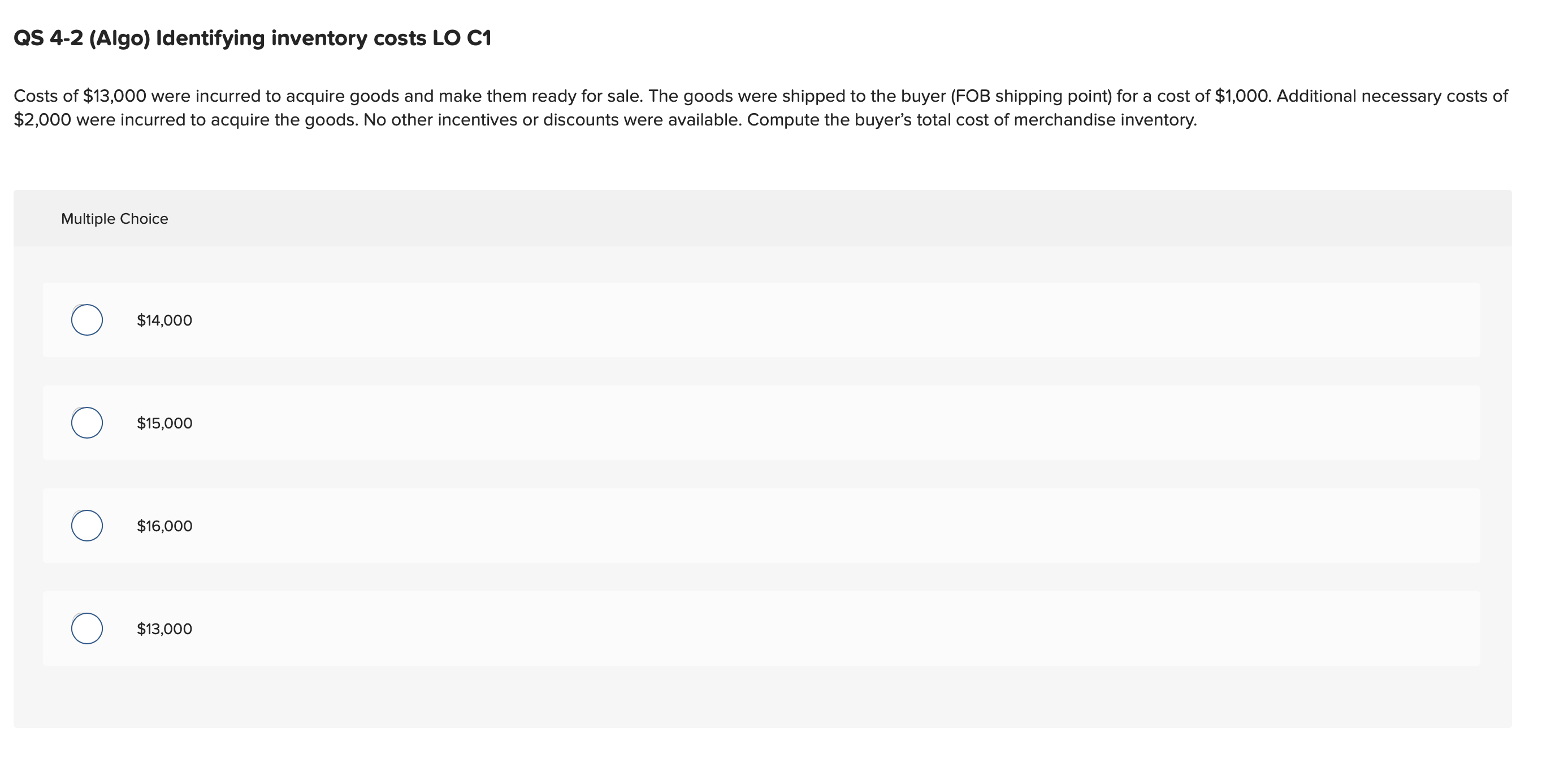 Solved QS 4-2 (Algo) ﻿Identifying inventory costs LO C1Costs | Chegg.com