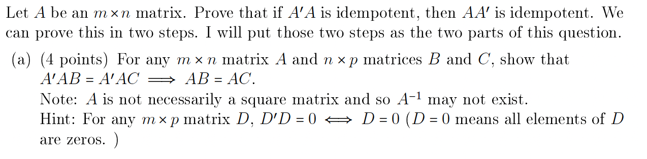 Solved Let A be an m×n matrix. Prove that if A′A is | Chegg.com