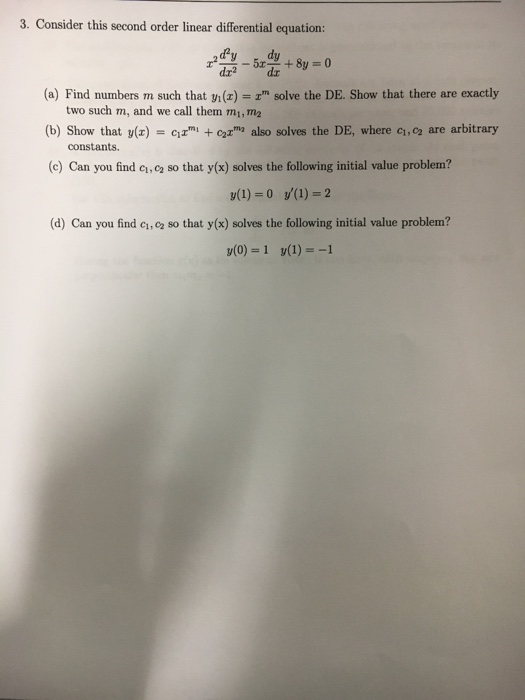 Solved 3. Consider this second order linear differential | Chegg.com