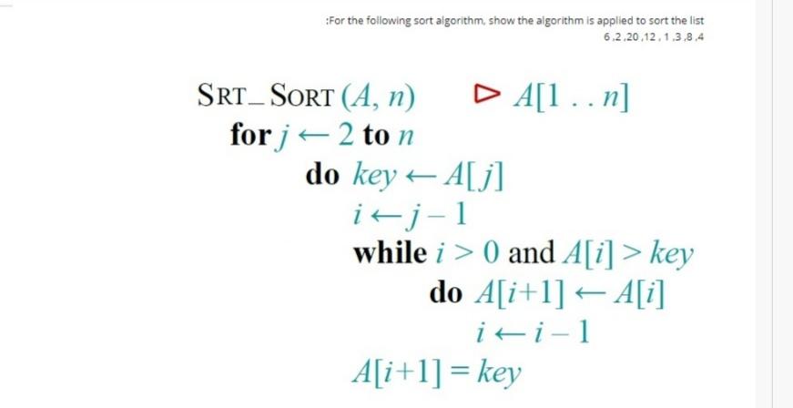 Solved Q1 Q2 For The Given Srtsort Algorithm In The 
