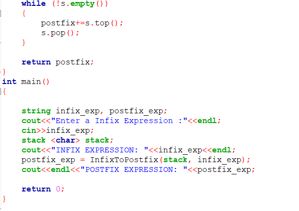 Solved This is coding for program to convert infix to | Chegg.com