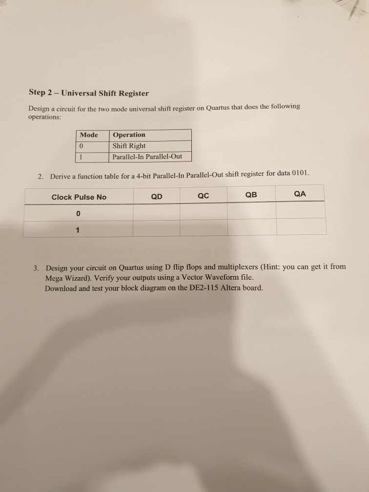 Solved Step 2 - Universal Shift Register Design a circuit | Chegg.com