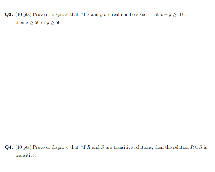 Solved Q3. (10 pts) Prove or disprove that "ifr and y are | Chegg.com