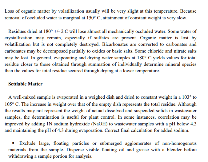 Solved 3. Settleable Matter / Total Solids SSV, Sludge | Chegg.com