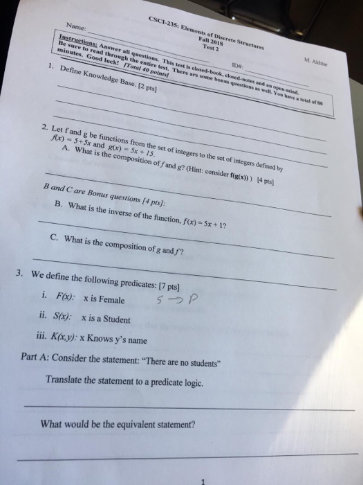 Solved Csci 235 Elements Of Discrete Structures Fall 201