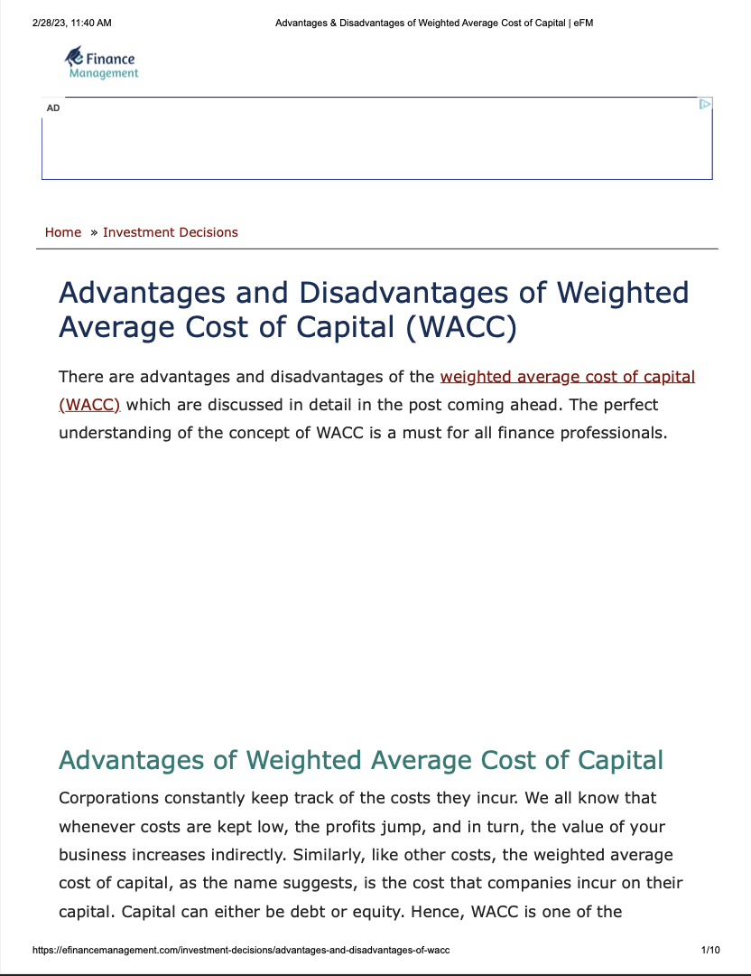 Solved Please discuss why WACC is important, and why | Chegg.com