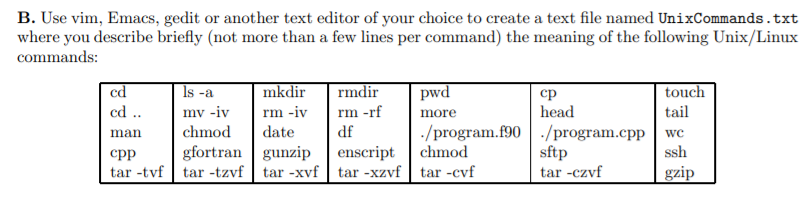 Solved B. Use vim, Emacs, gedit or another text editor of | Chegg.com