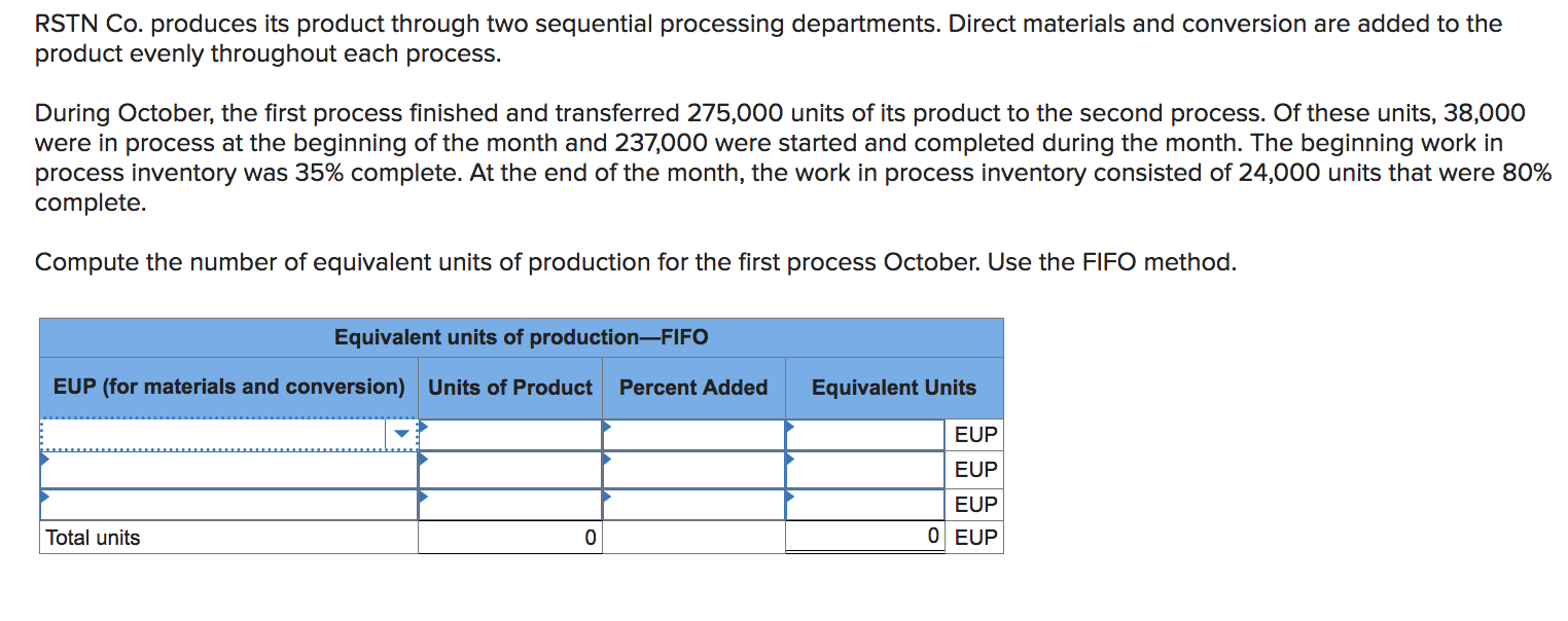 Solved RSTN Co. produces its product through two sequential | Chegg.com