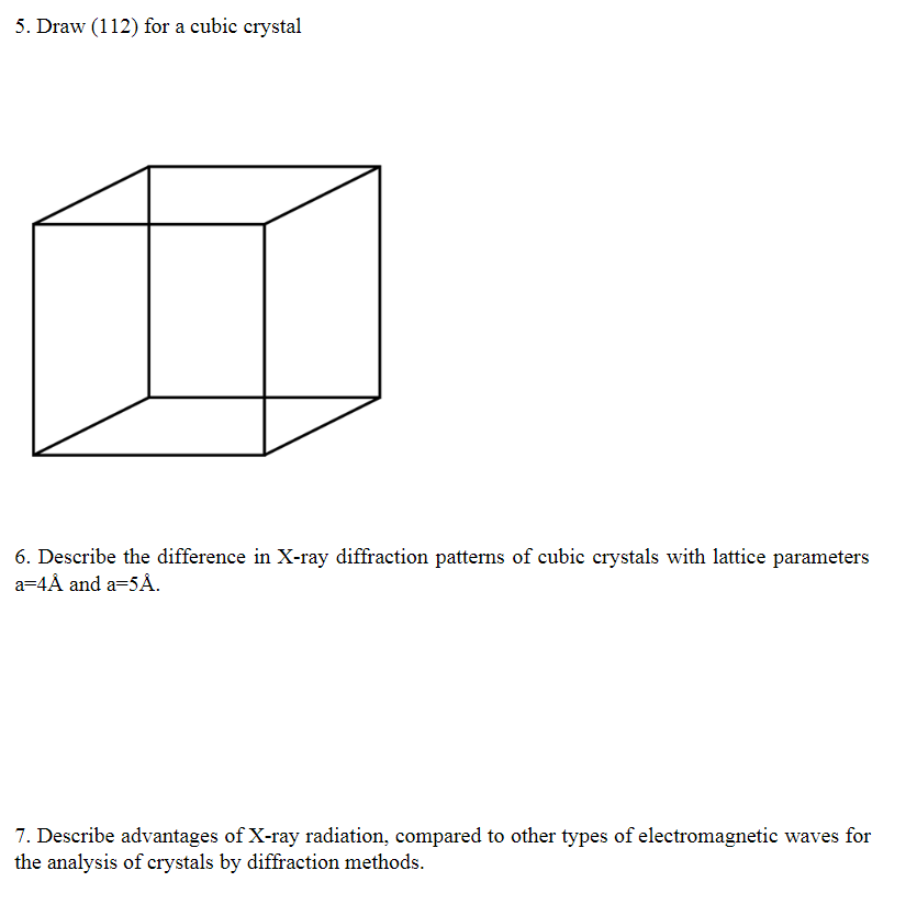 Solved 5. Draw (112) for a cubic crystal 6. Describe the | Chegg.com