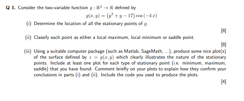 Solved Q 1. ﻿Consider the two-variable function g:R2→R | Chegg.com