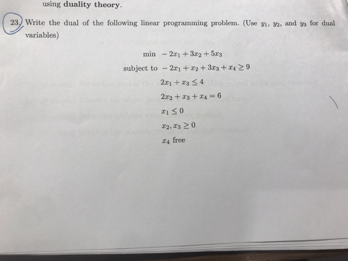 Solved Write the dual of the following linear programming | Chegg.com