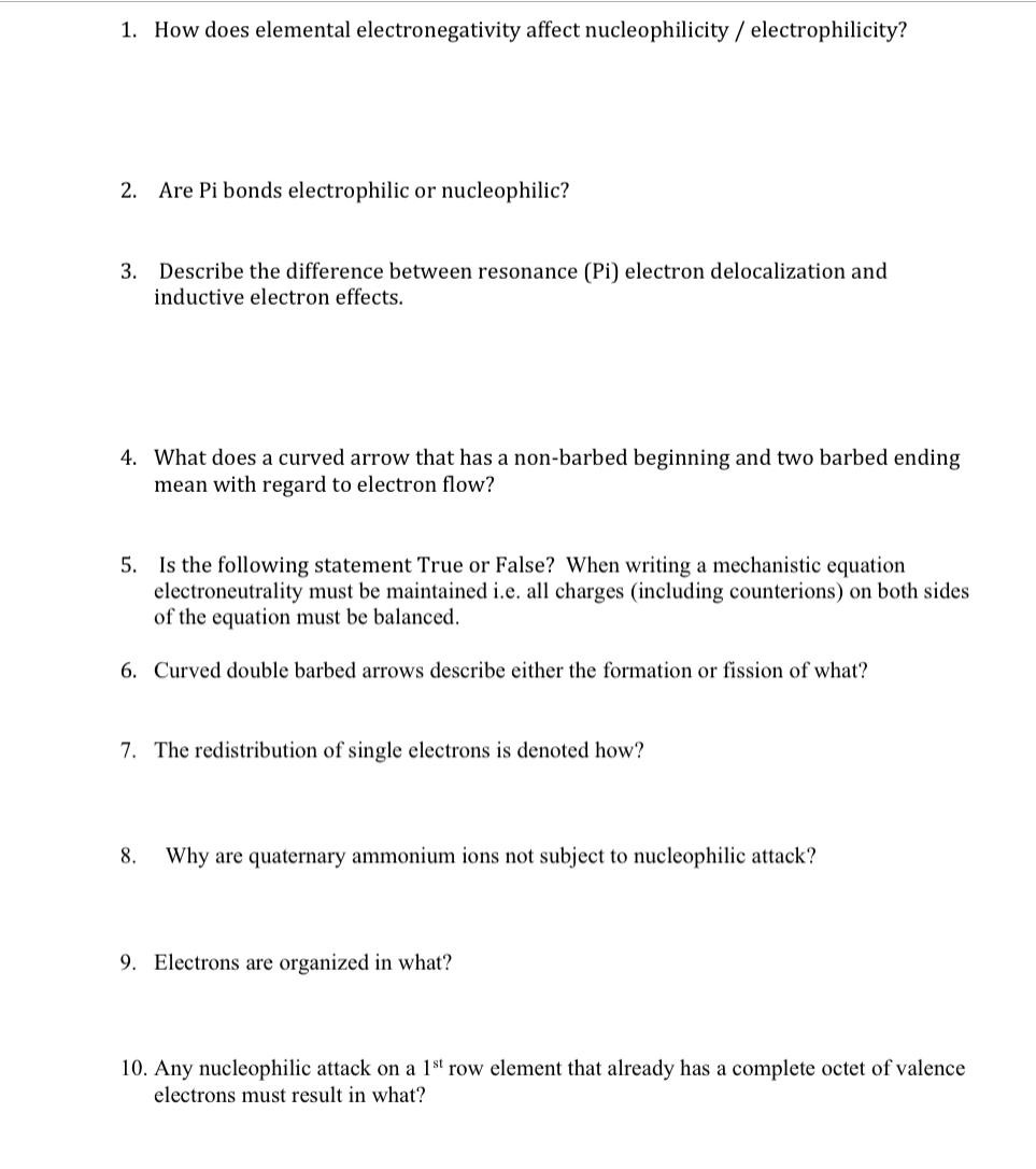 Solved 1. How does elemental electronegativity affect | Chegg.com