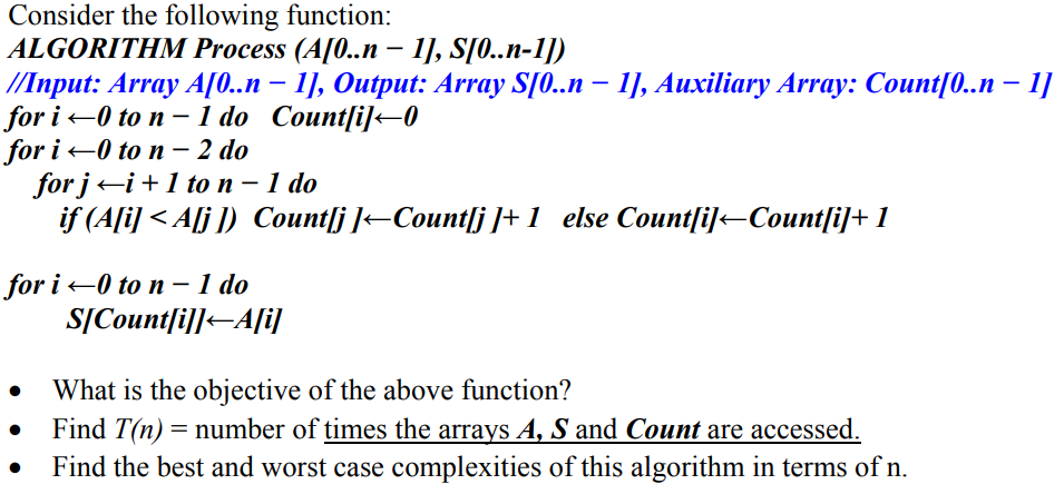 Solved Consider the following function: ALGORITHM Process | Chegg.com